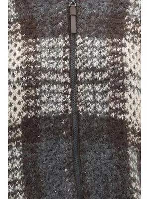 Brunello Cucinelli Checked Wool Zip Cardigan With Sequins