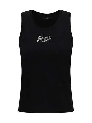 Balmain Paris Brush Print Tank Top - Black