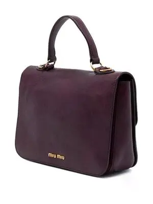 Miu Miu 2010-2026 Goatskin Madras Push Lock Top Handle Satchel - Purple