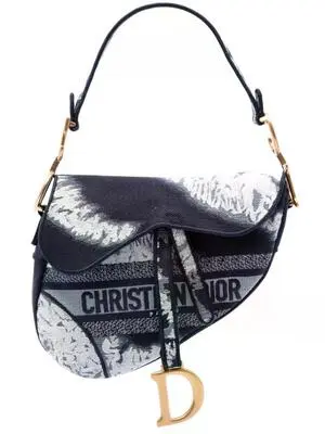Dior 2020 Canvas Embroidered Tie Dye Saddle Bag Shoulder Bag