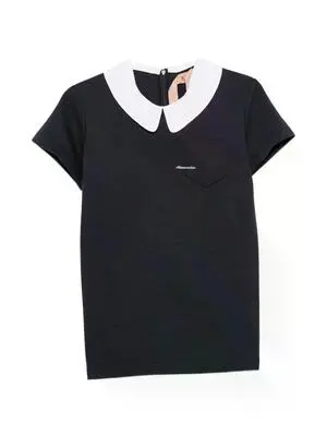 N°21 Contrast-collar Chest-pocket Top - Blue