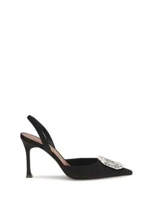 Amina Muaddi Camelia Satin Slingback Pumps - Black