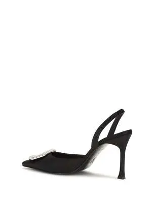 Amina Muaddi Camelia Satin Slingback Pumps - Black