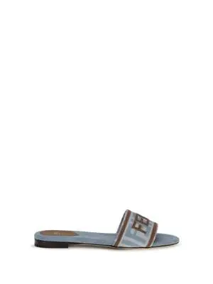 Fendi Ff Denim Slip-on Mules - Blue