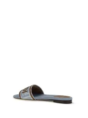 Fendi Ff Denim Slip-on Mules - Blue