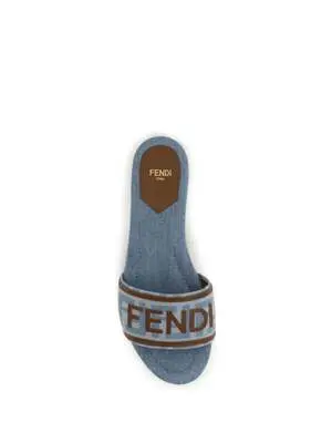 Fendi Ff Denim Slip-on Mules - Blue