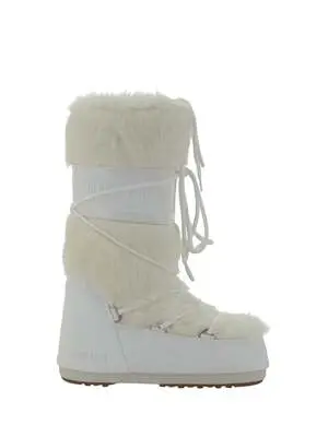 Moon Boot Icon Faux Fur Lace-up Platform Boots - White