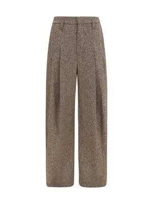 Brunello Cucinelli Virgin Wool Palazzo Pants With Monili Detail - Brown