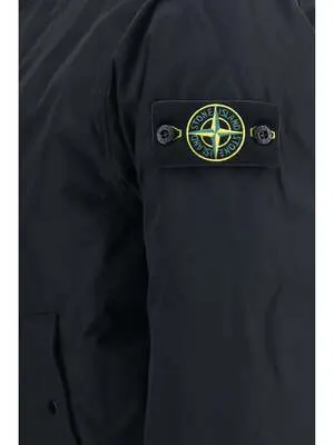 Stone Island Long Down Jacket With Hood - Black