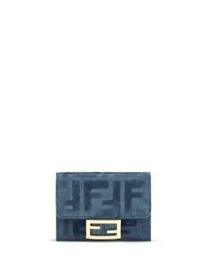 Fendi Trifold Wallet With Ff Monogram In Jacquard - Blue