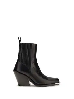 Rabanne Leather Cowboy Ankle Boots - Black