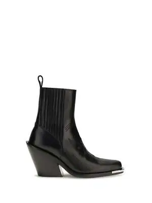 Rabanne Leather Cowboy Ankle Boots - Black