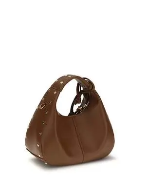 GANNI Mini Studded Hobo Handbag - Brown