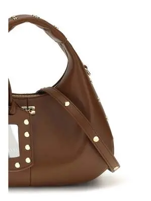 GANNI Mini Studded Hobo Handbag - Brown