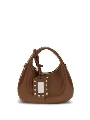 GANNI Mini Studded Hobo Handbag - Brown