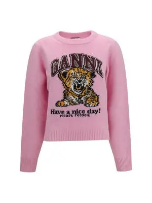 GANNI Wool Graphic Sweater - Pink