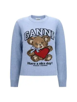 GANNI Wool Graphic Sweater - Blue