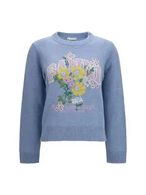 GANNI GANNI Floral Wool Sweater Blue