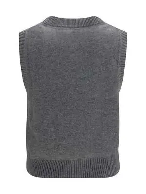 GANNI Wool Floral Knit Vest - Gray
