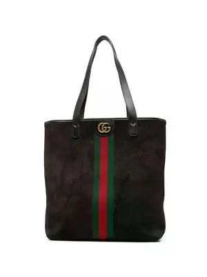 Gucci Suede Shoulder Bag With Web Stripe Detailing - Brown