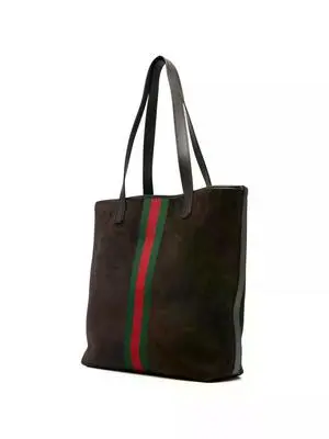 Gucci Suede Shoulder Bag With Web Stripe Detailing - Brown