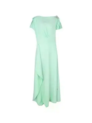 LOODYANA Beaded Shoulder Pleated Sleeve Maxi Dress