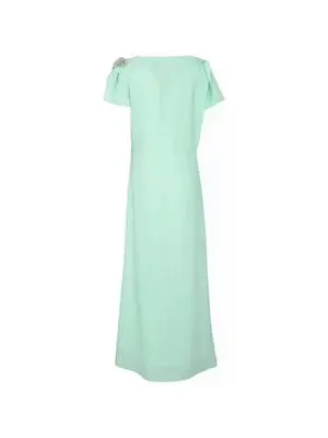 LOODYANA Beaded Shoulder Pleated Sleeve Maxi Dress