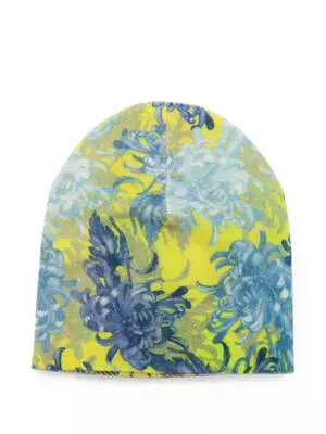 IN BED WITH YOU Floral Print Cashmere Beanie - Yellow