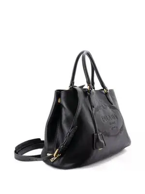 Prada Embossed Logo Convertible Open Glace Calf Medium Tote Bag