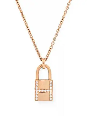 Hermès Amulettes Cadenas 18k Rose Gold Diamond Pendant Necklace - Pink