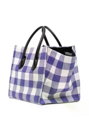 Celine 2014 Medium Gingham Raffia Luggage Phantom Tote Bag
