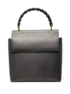 Gucci 20th Century Calfskin Bamboo Flap Top Handle Bag Satchel - Grey