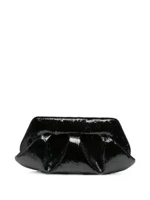 THEMOIRE Bios Ruched Metallic-effect Clutch Bag - Black