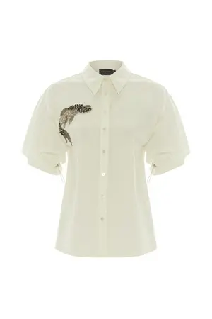 EXQUISE Embellished Fish Print Shirt