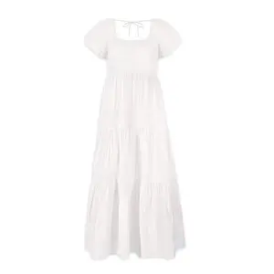 REISTOR Puff Sleeve Embroidered Tiered Maxi Dress - White