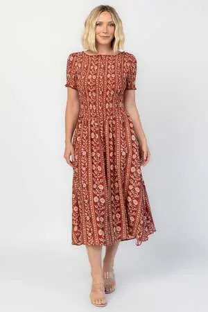 XH TEXTILES Rhonda Smocked Midi Dress