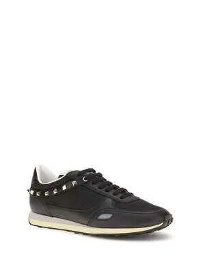 Valentino Garavani Stud Up Sneakers In Leather And Nylon - Black