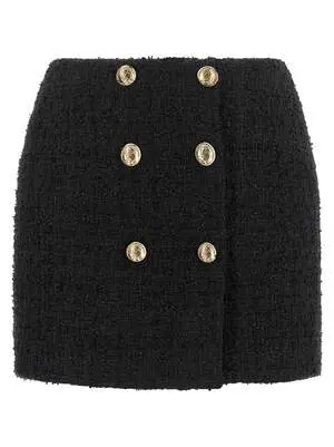 Balmain Embossed Button Detail Miniskirt - Black