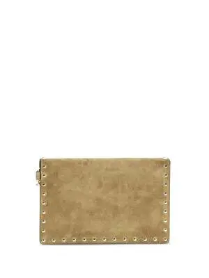 Valentino Garavani Medium Rockstud Clutch In Suede - Cream