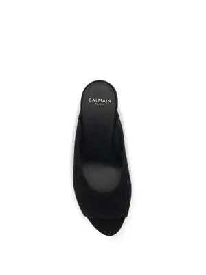 Balmain Suede Open-toe Sculptural Heel Mules - Black