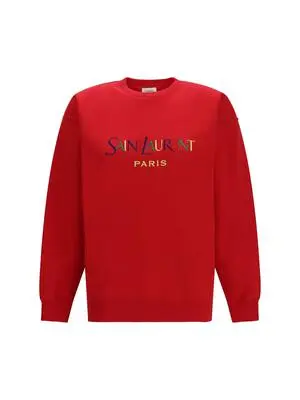 Saint Laurent Crewneck Sweatshirt With Paris Embroidery - Red