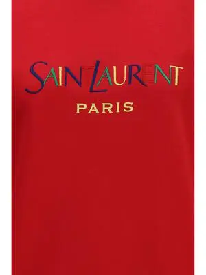 Saint Laurent Crewneck Sweatshirt With Paris Embroidery - Red
