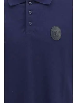 Versace Cotton Piqué Polo With Medusa Patch - Blue
