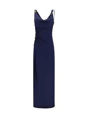 Versace Long Dress In Soft Viscose Jersey - Blue