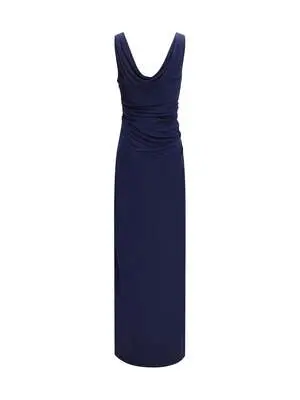 Versace Long Dress In Soft Viscose Jersey - Blue