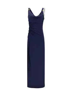 Versace Long Dress In Viscose Jersey - Blue