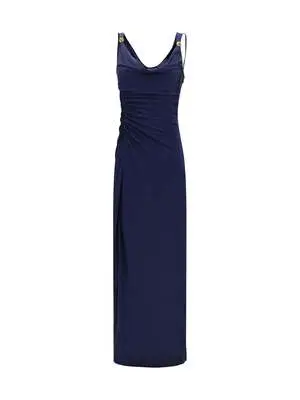 Versace Long Dress In Viscose Jersey - Blue