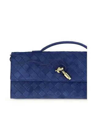 Bottega Veneta Andiamo Clutch In Suede - Blue