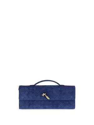 Bottega Veneta Andiamo Clutch In Suede - Blue