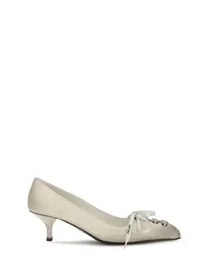 Prada Lace-up Antique-finish Leather Pumps - White